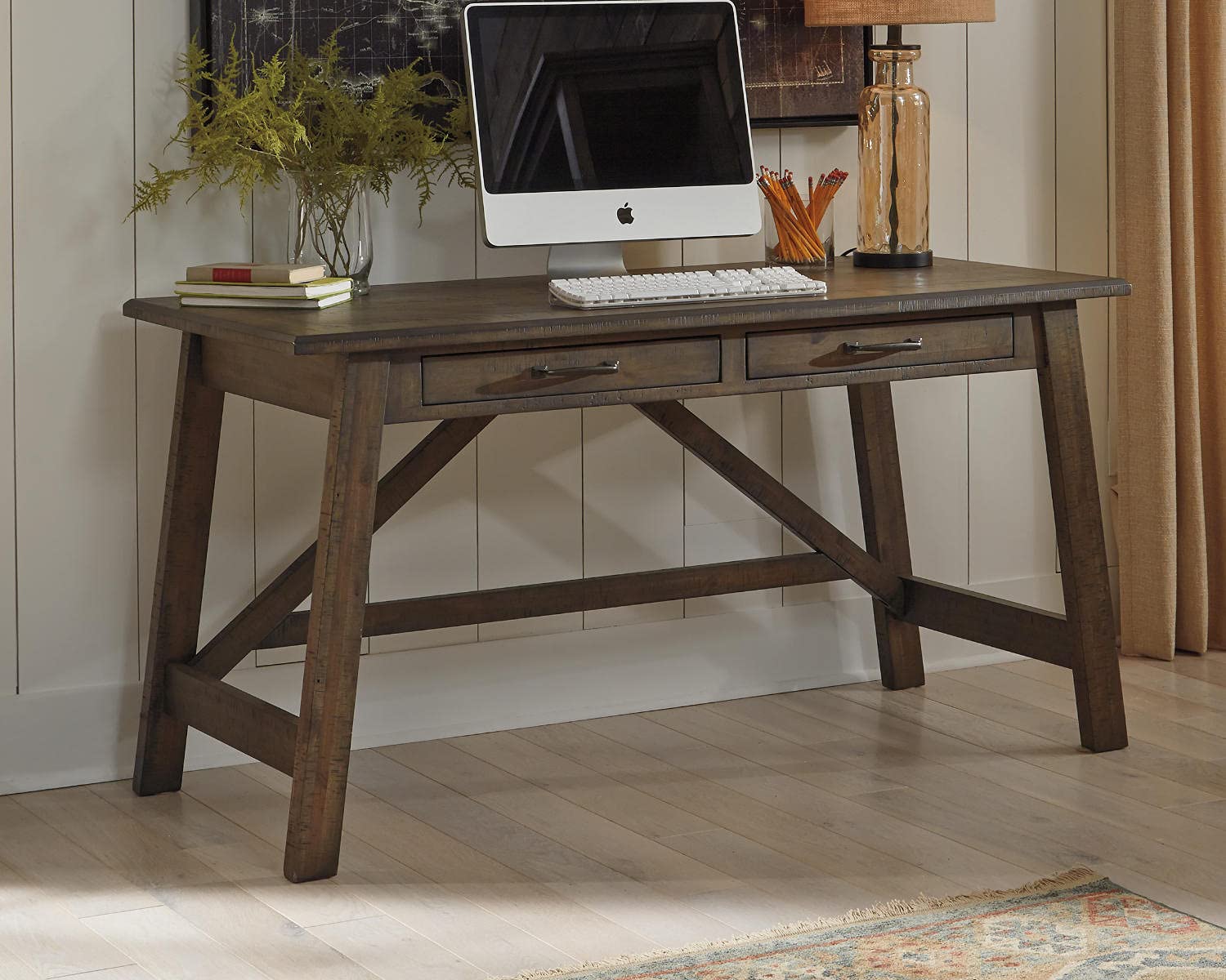 Signature Design by Ashley Johurst Modern Farmhouse 60" Home Office Desk with Drawers, Rustic Brown