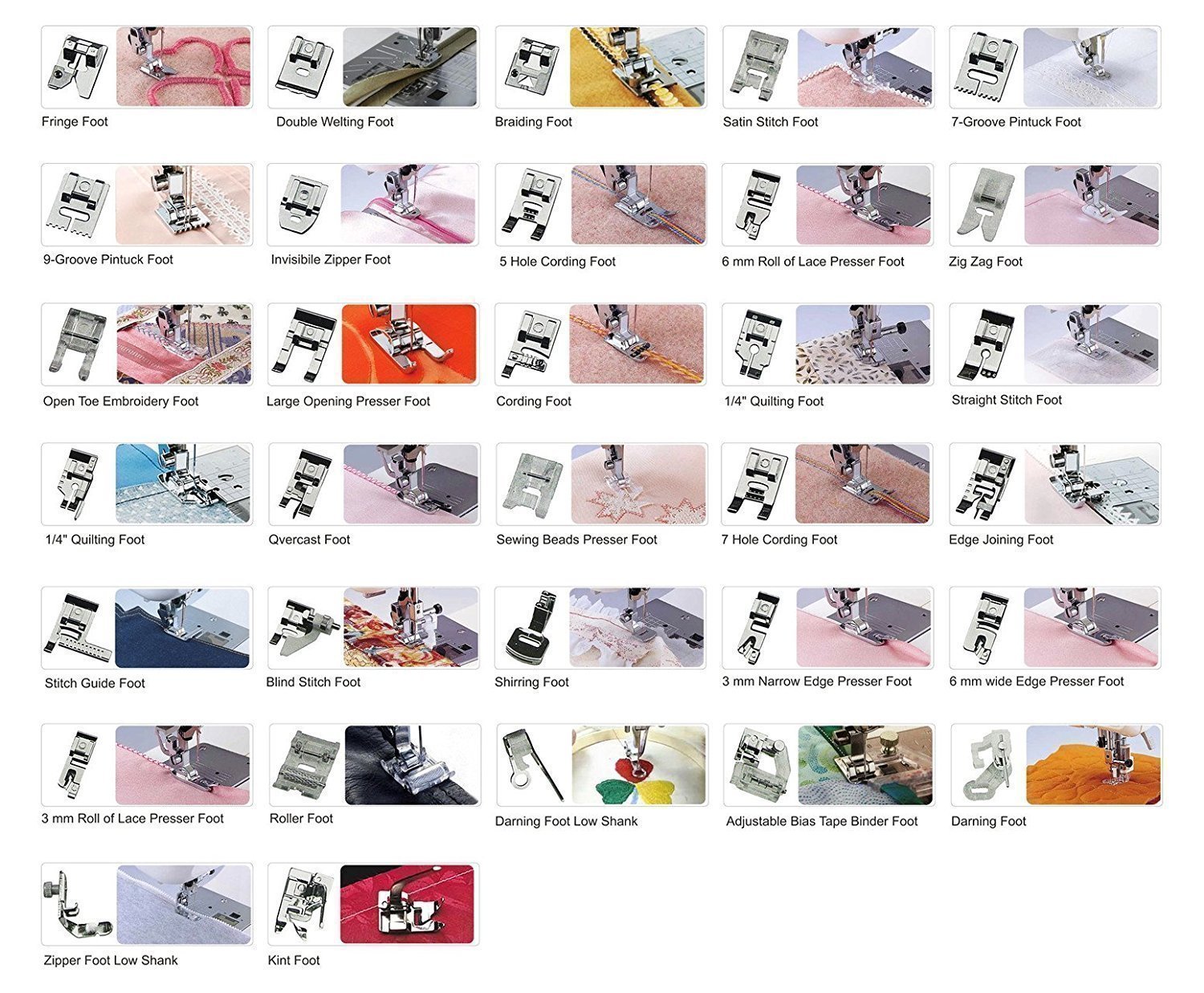 Professional 52pcs Sewing Machine Sewing Foot Presser Foot Presser Feet Set with Manual & Plastic Storage Box for Singer, Brother, Babylock, Janome and Kenmore Low Shank Sewing Machines