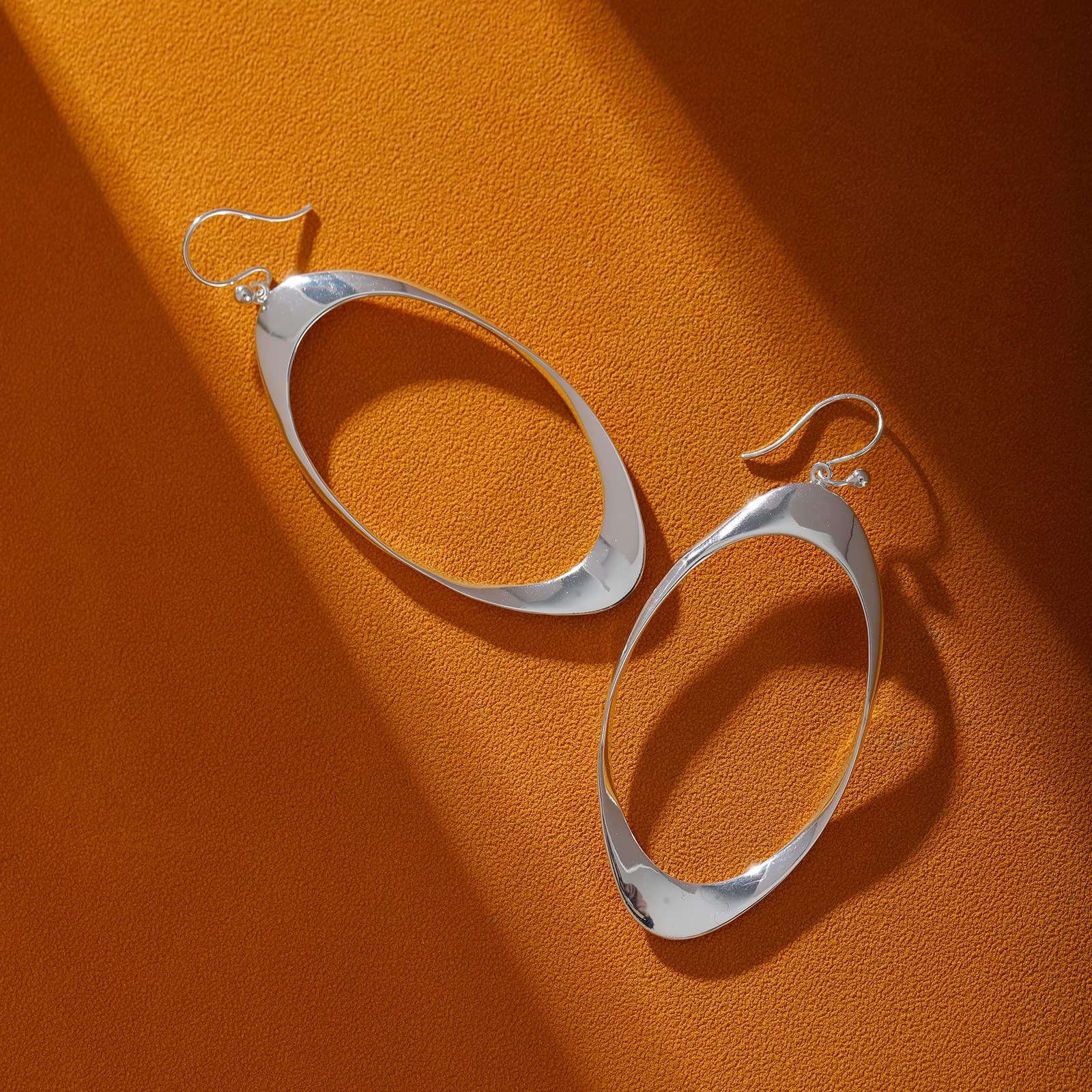 SA SILVERAGE Earrings for Women, 925 Sterling Silver Lightweight Teardrop Earring Large Oval Hoops High Polished Statement Ear Rings Jewelry Gift