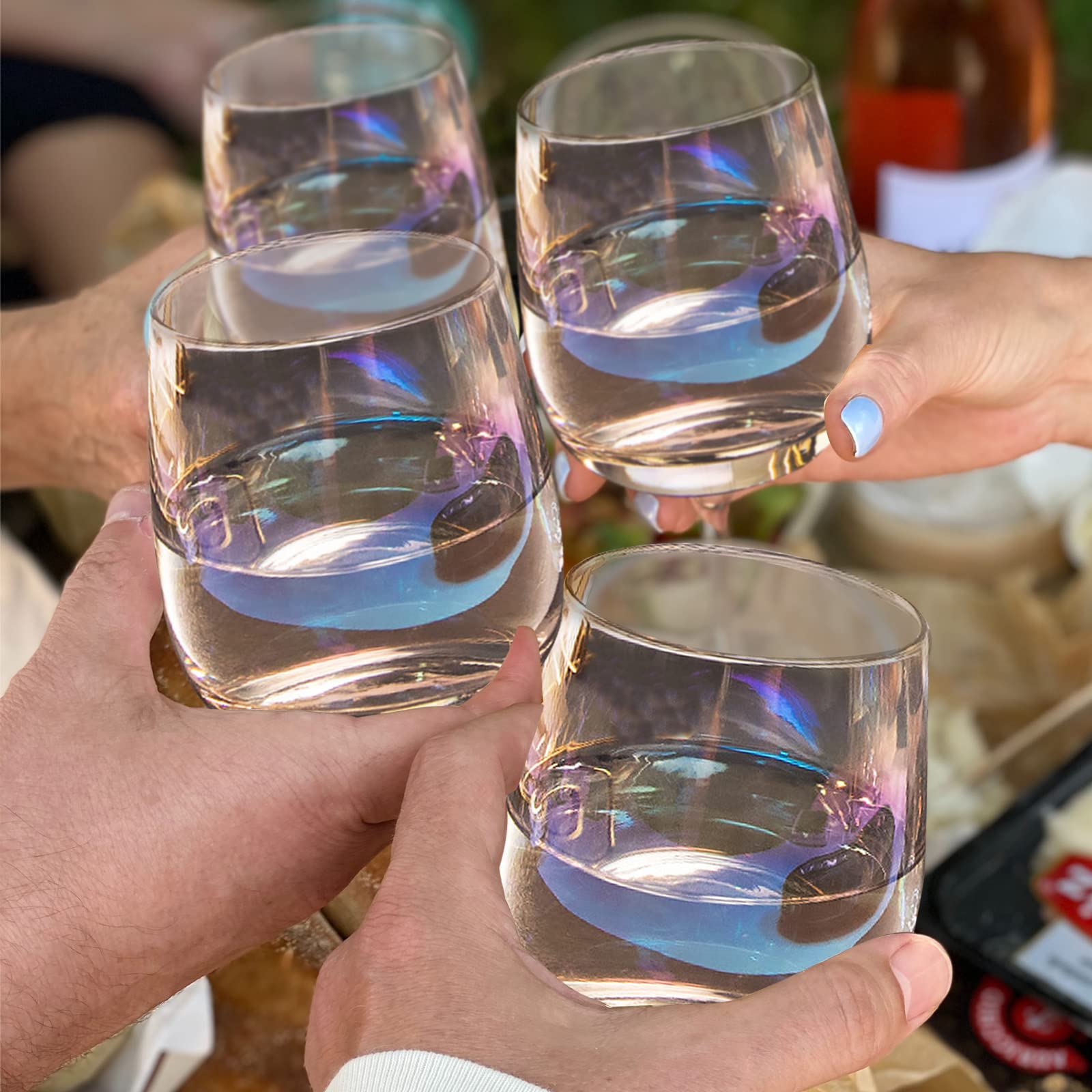 TOCO FREIDO Red & White Stemless Wine Glasses Set of 2 | Large Modern Wine Glass for Burgundy, Cabernet, Sauvignon, Bordeaux,Wine,Juice,Water Modern Drinking Tumbler Wine Glasses
