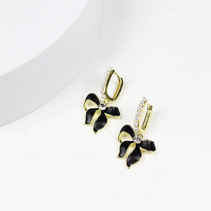 Zovie Black Bow Studs with Cubic Zirconia Classy Bowknot Earrings for Women Ladies Girls