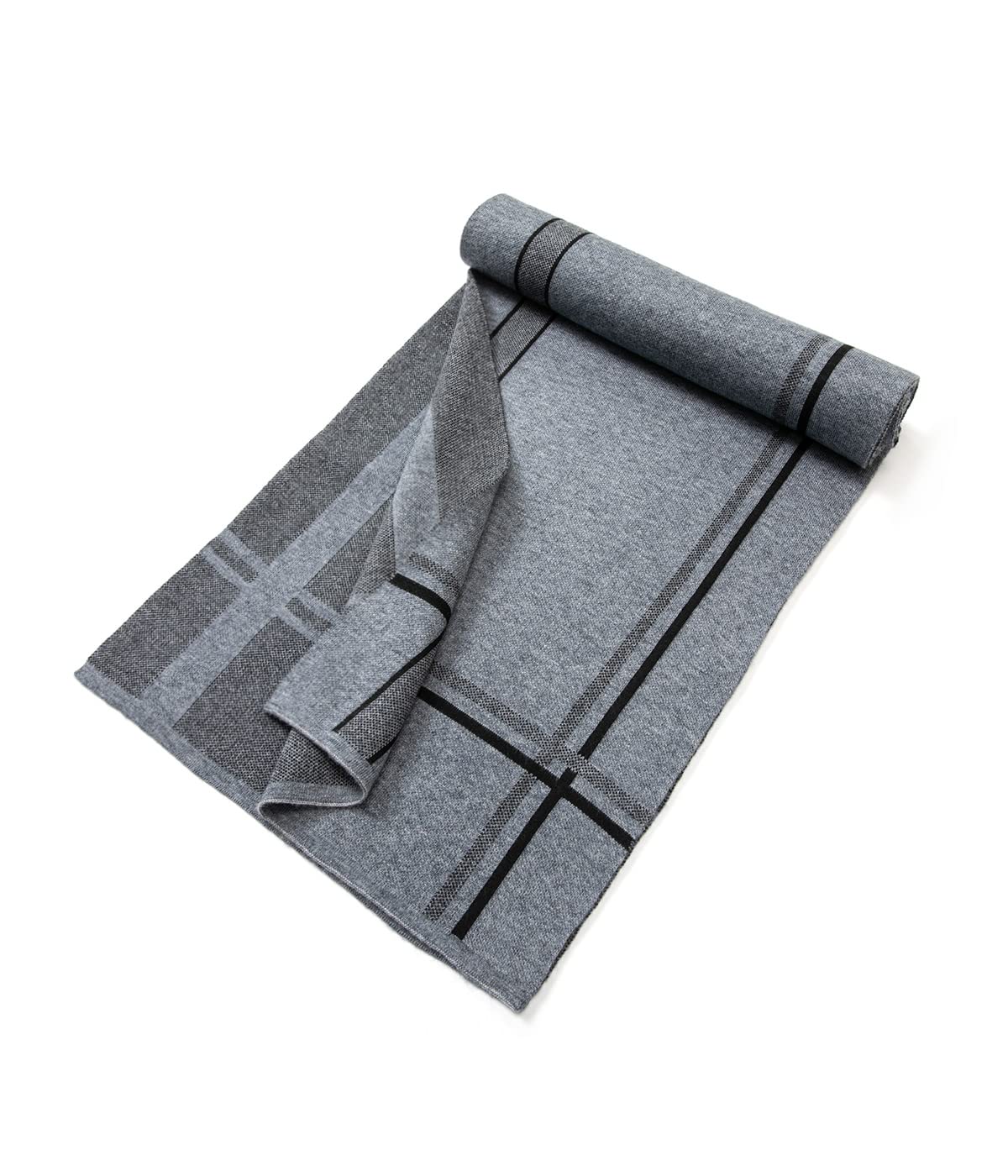 Villand Luxurious Mens Striped Merino Wool Scarf - Gift Box Wrapped Winter Soft Warm Thick Knitted Neckwear for Men (Cadet Gray)