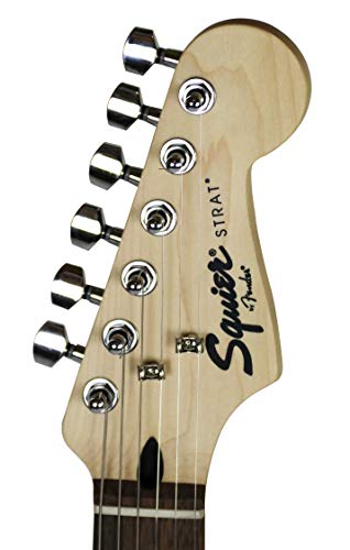 Squier by Fender Short Scale Stratocaster Pack with Frontman 10G Amp, Cable, Strap, and Picks - Red