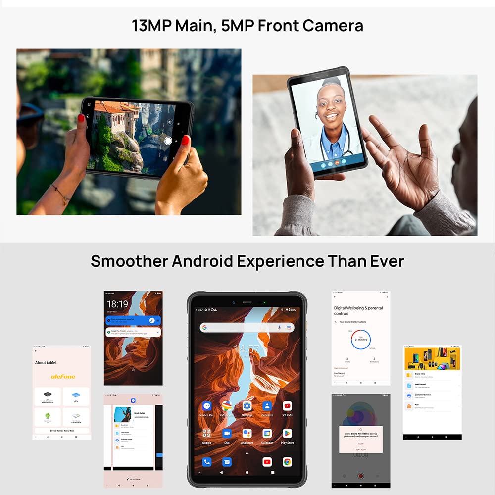 Ulefone Armor PAD Lite 2023 Rugged Tablet Android 13, 8 Inch Waterproof-Tablet, Octa Core 6GB+32GB 256GB Expandable,7650mAh Industrial Tablet PC, IP68&IP69K Tablets, 2.4G/5G WiFi Tablet,OTG,GPS,NFC