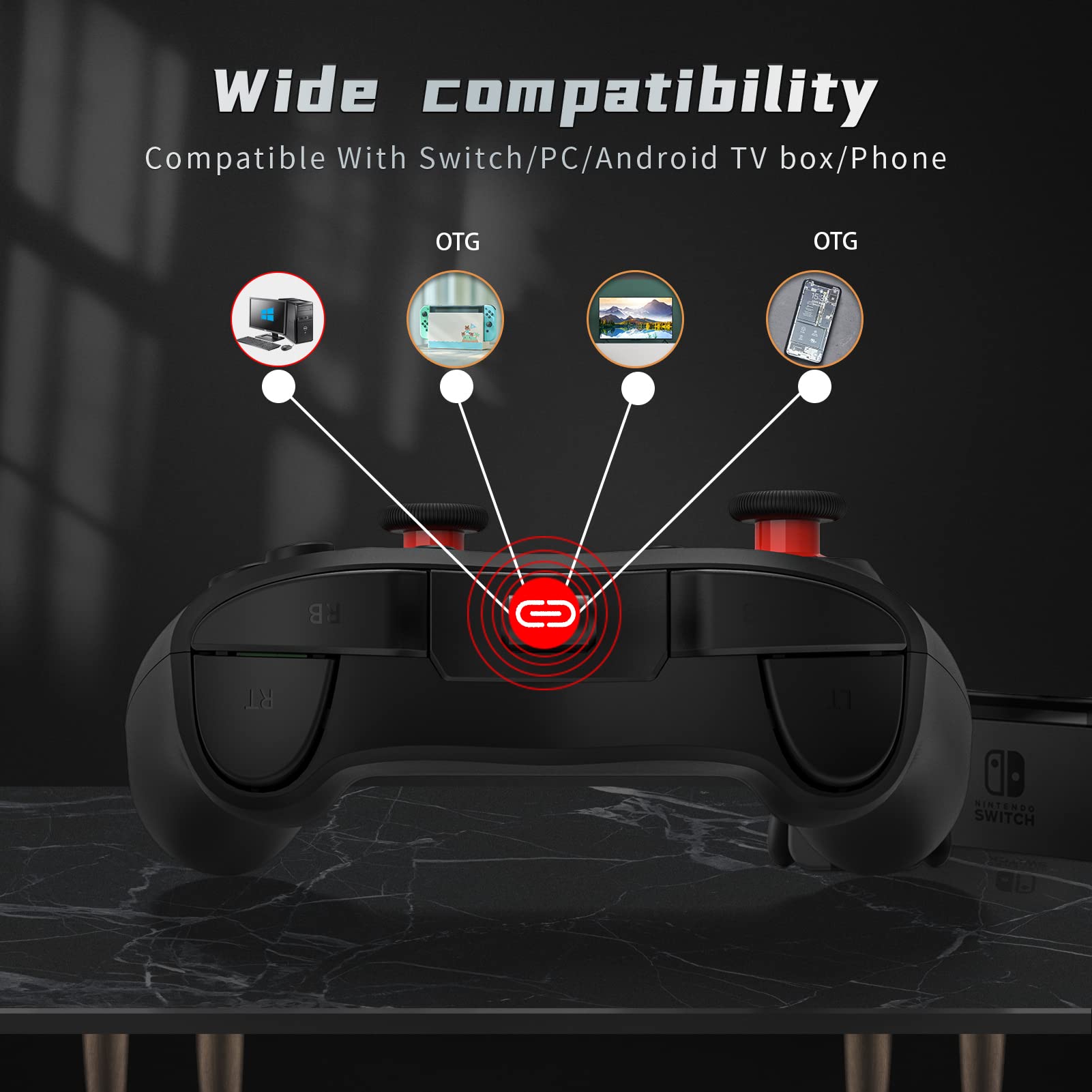 SOUND FOX Wired Game Controller with Speakers Dual Vibration Turbo Macro Wake-Up Function for Switch/PC Windows 10/8/7/XP/Steam/Laptop/AndroidTV Box