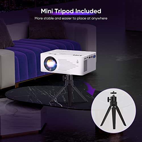 TMY Mini Projector for iPhone, Portable Projector with 5G WiFi and Bluetooth, 1080P HD Projector【with Tripod】, Movie Projector for iOS/Android/PC/TV Stick/HDMI/AV/USB, Indoor & Outdoor use
