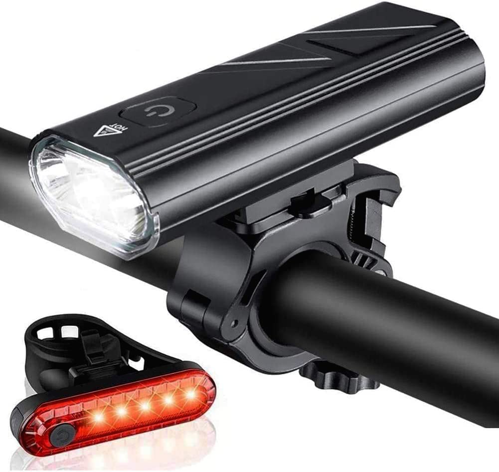 Ultra Bright USB Rechargeable Bike Light Set - Super Bright 5 Light Mode Powerful Bicycle Front Headlight and Back Taillight for Night Riding Road for Men, Women and Kids Mountain Bikes