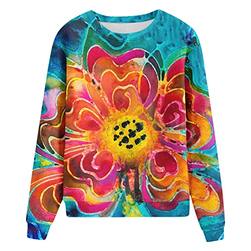 Warm Accessories for Winter Womens Casual Long Sleeve Crewneck Sweatshirt Floral Printed Pullover Tee Shirts Lightweight Casual Loose T-Shirts(C- Orange,Small)