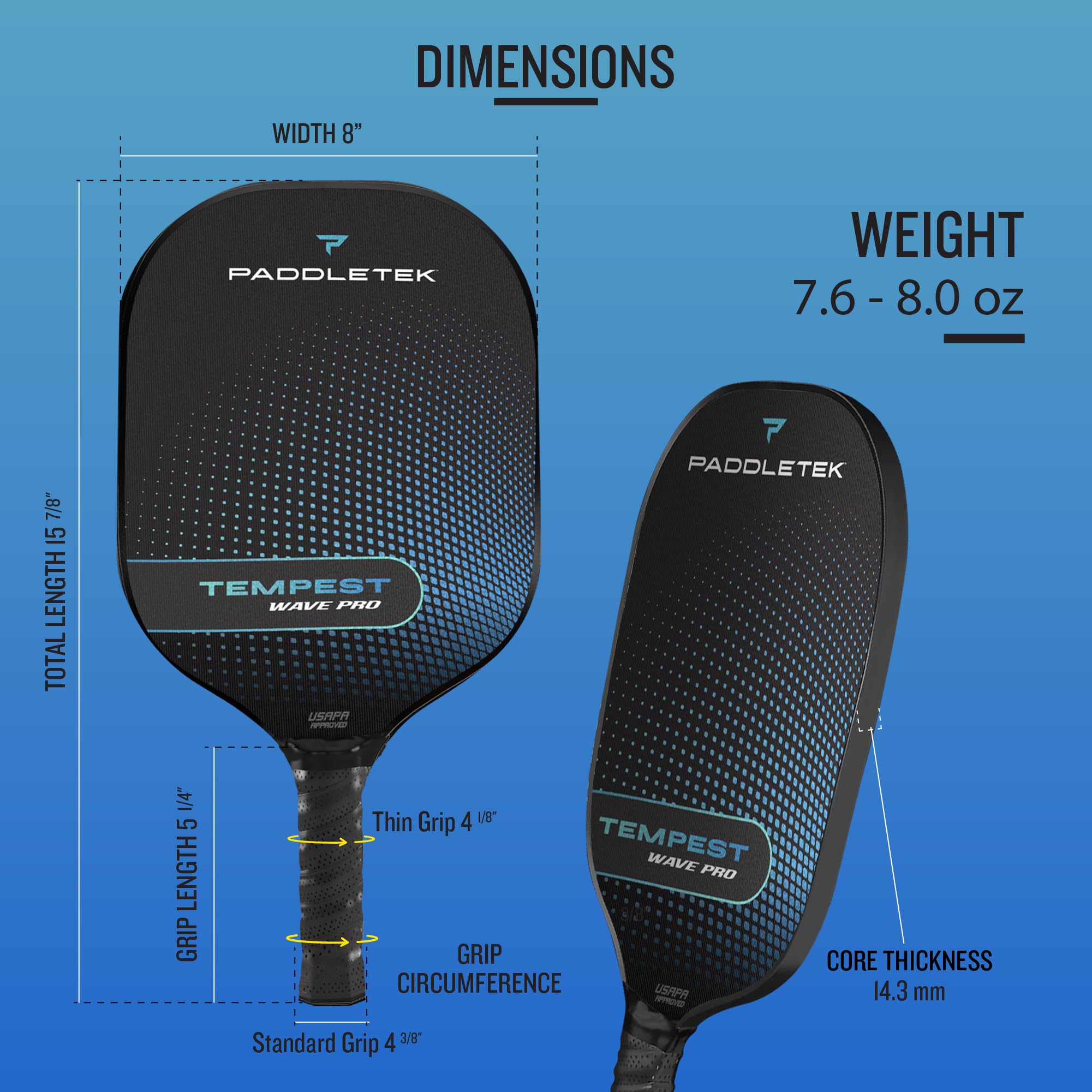 Paddletek Tempest Wave Pro Pickleball Paddle | Professional Pickleball Paddles with Carbon Fiber Surface, Tempest SRT Honeycomb Core & High Tack Performance Grip | USAPA Approved