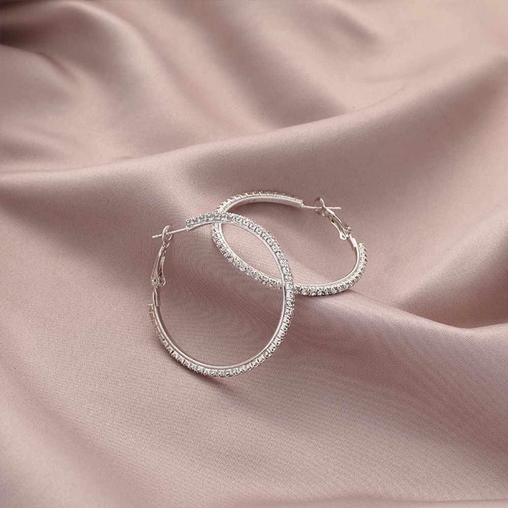 Women Sterling Silver Post and Studs 14k White Gold Plated Hoop Earrings Set