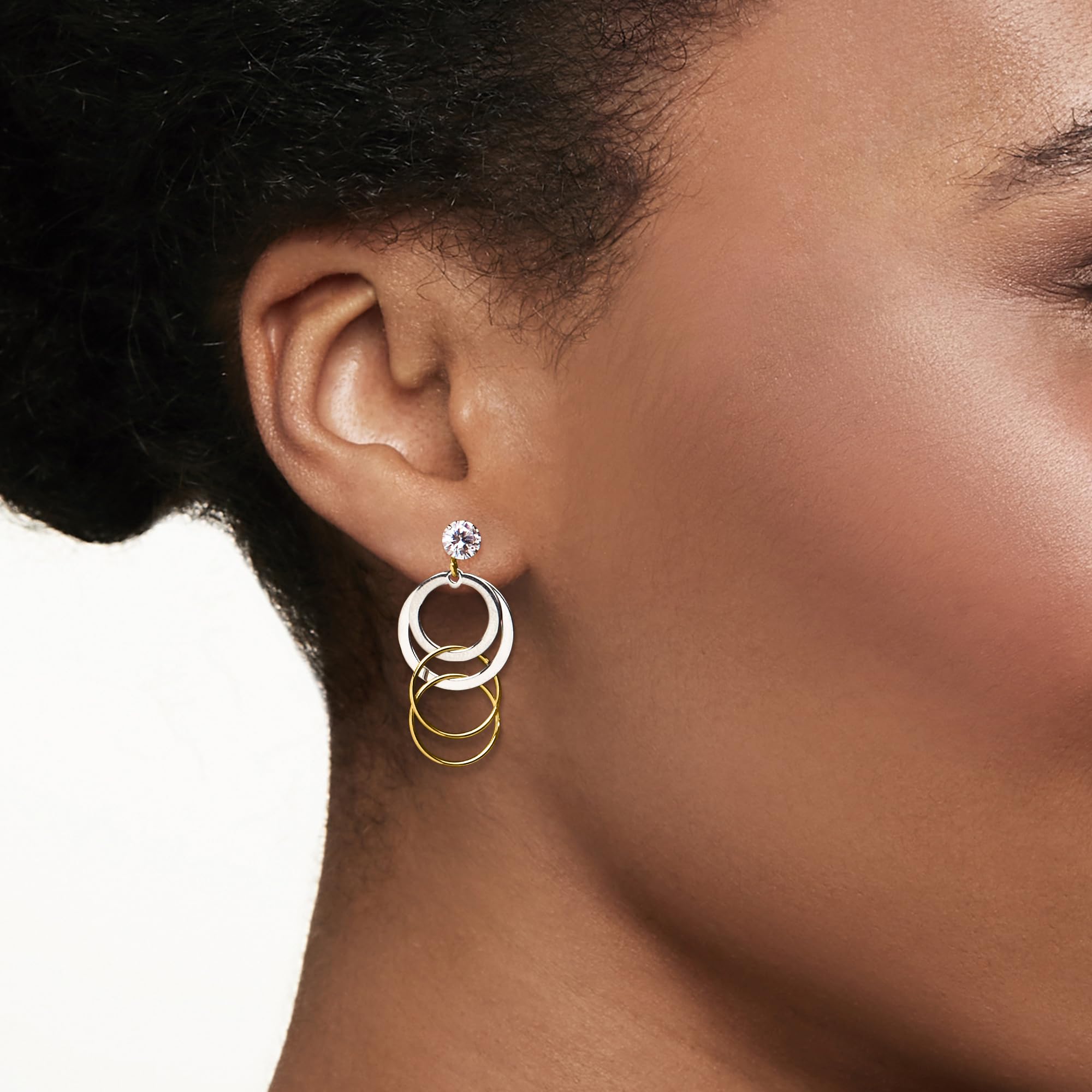 Ross-Simons 14kt Yellow Gold and Sterling Silver Circle Drop Earring Jackets