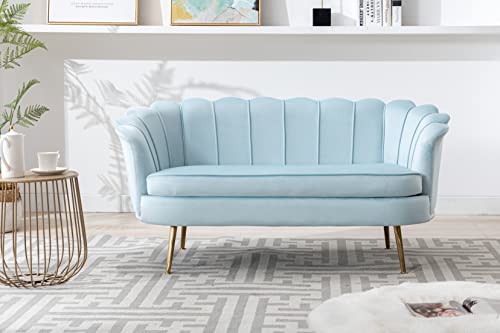 QHITTY Velvet Loveseat, 58'' Velvet Sofa Accent Couch Settee Upholstered Chair, 2 Seater Small Loveseat for Small Spaces, Living Room (Light Blue)