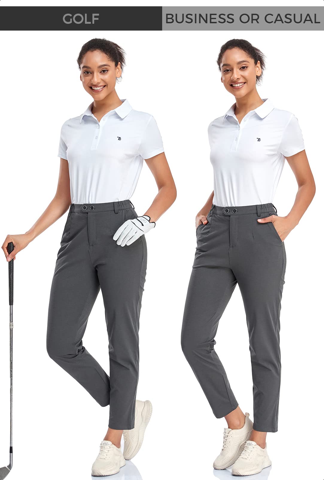 Women's Golf Pants Slim Fit Super Stretch Ladies Workout Yoga Dress Pants Casual Work Golf Athletic Clothes Apparel with Pockets Deep Grey