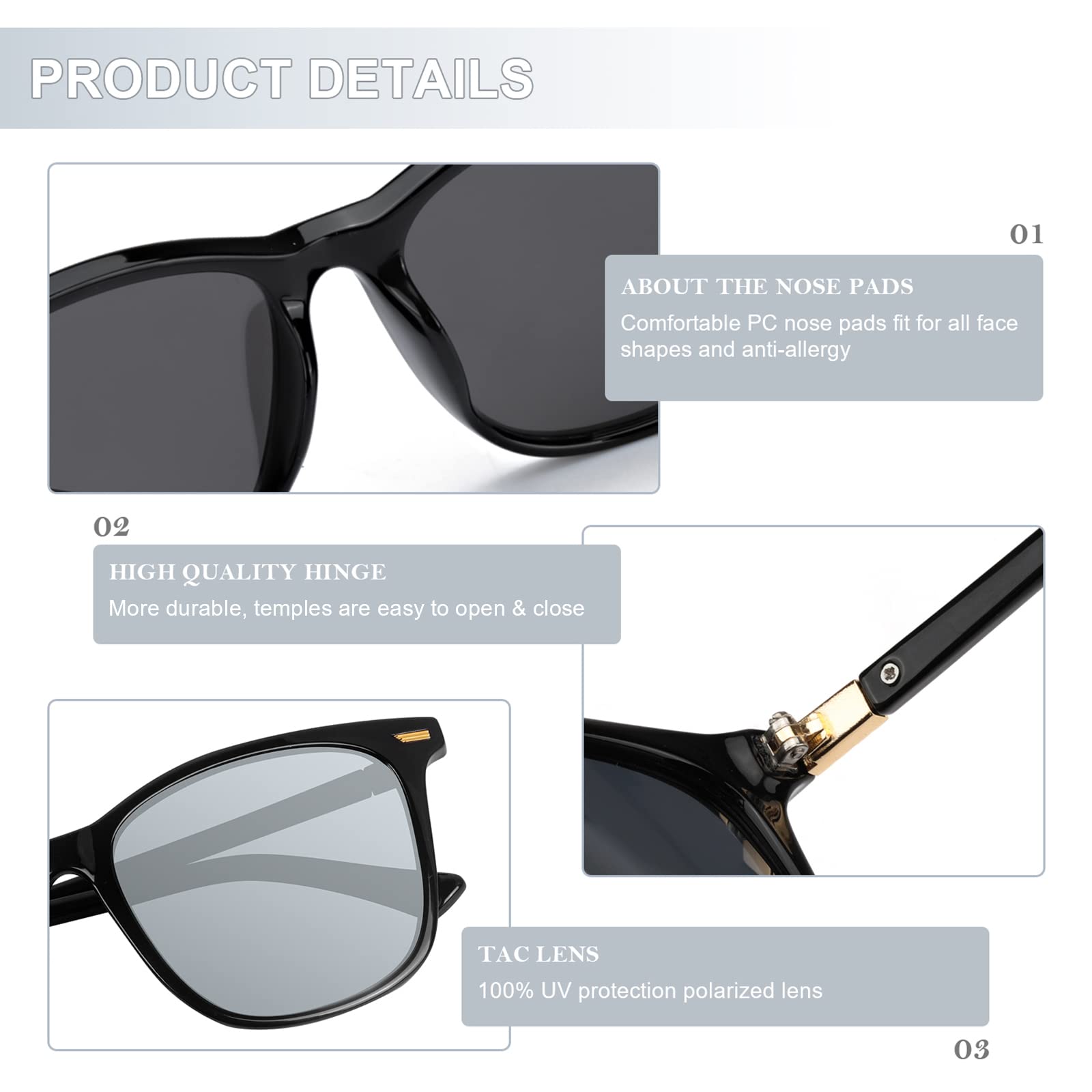 SIPHEW Classic Square Polarized Sunglasses for Women UV400 Protection Outdoor Sunnies