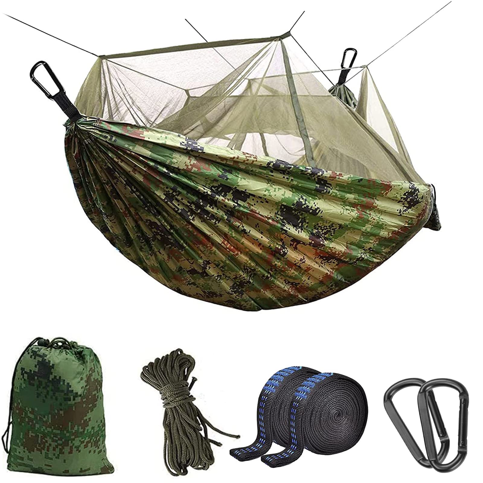 Uplayteck Camping Hammock with Mosquito Net - Portable Double/Single Travel Hammock Insect Netting 210D Nylon Hammock Swing for Backyard Garden Camping Backpacking Survival Travel (Camo)