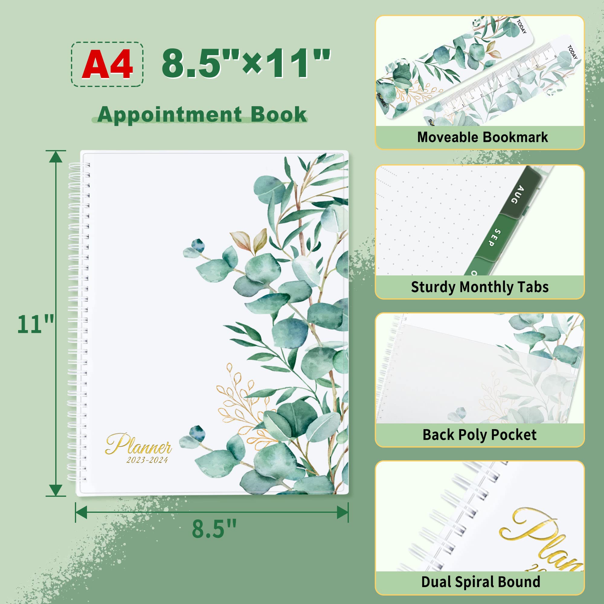 SUNEE 2023-2024 Appointment Book - Weekly Monthly Planner from May 2023 - June 2024 (8.5"x11", Gilded Greenery)