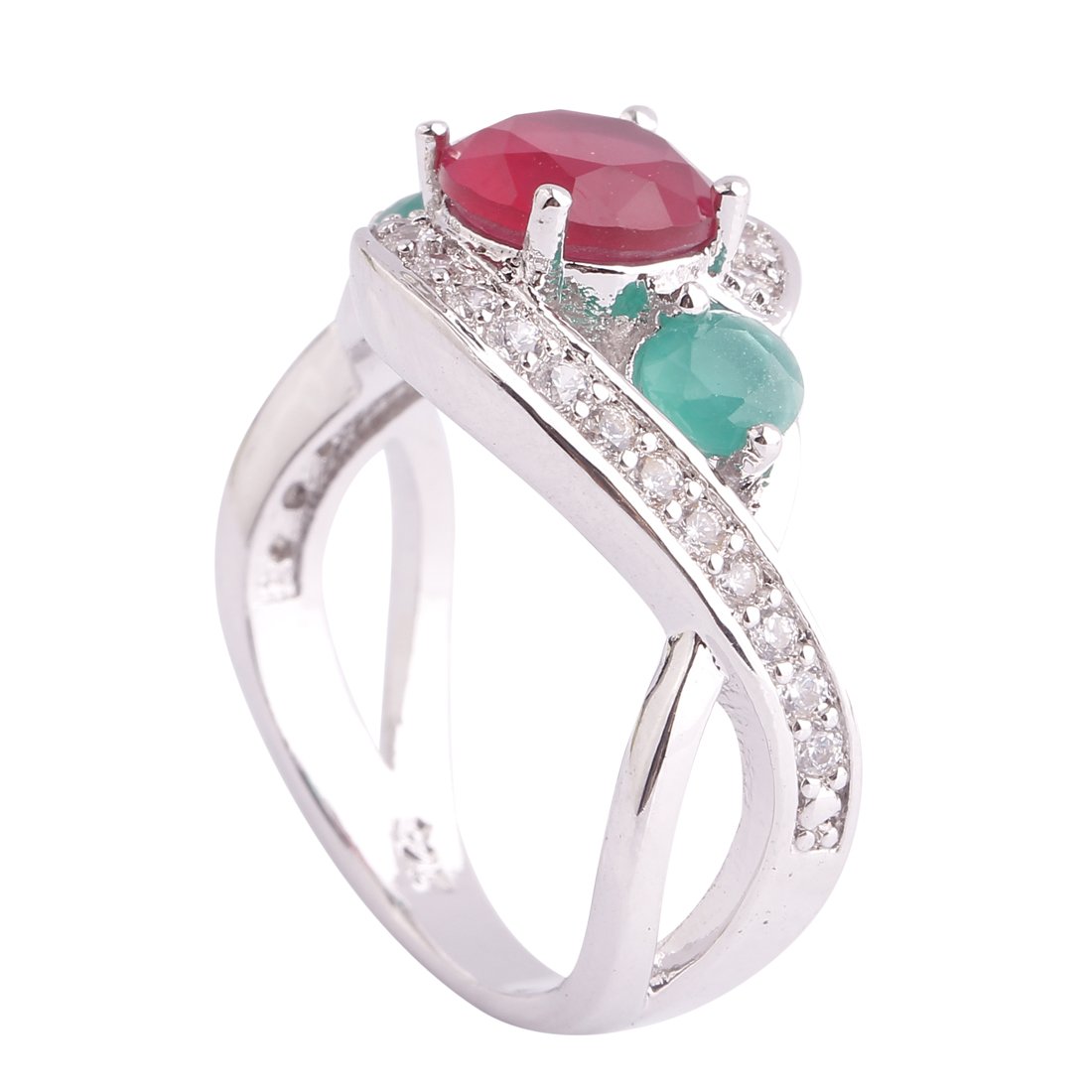 Psiroy 925 Sterling Silver Created Pink Tourmaline Filled Infinity Band 3 Stone Engagement Ring for Women Size 11