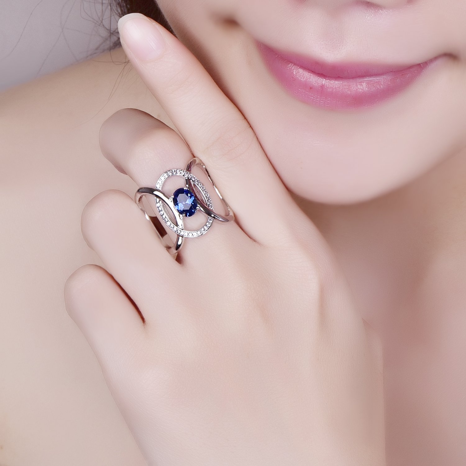 Psiroy 925 Sterling Silver Plated Simulated Tanzanite Knuckle Ring for Women Size 9