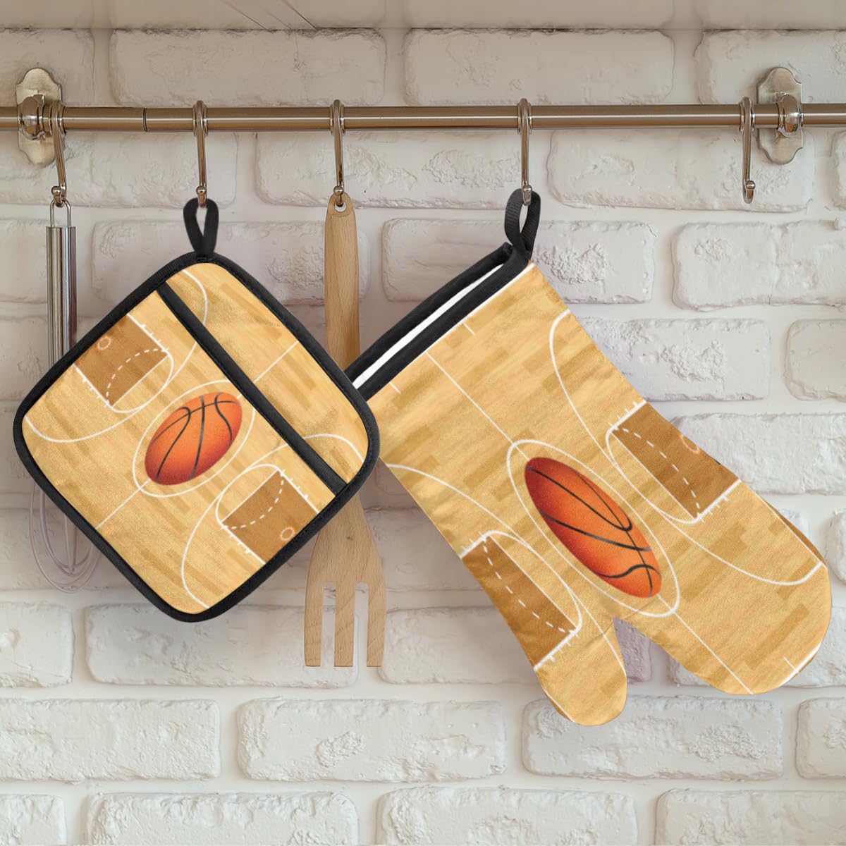 Ready Basketball Oven Mitts and Pot Holders Sets of 2 Heat Resistant Non-Slip Kitchen Gloves Hot Pads with Inner Cotton Layer for Cooking BBQ Baking Grilling