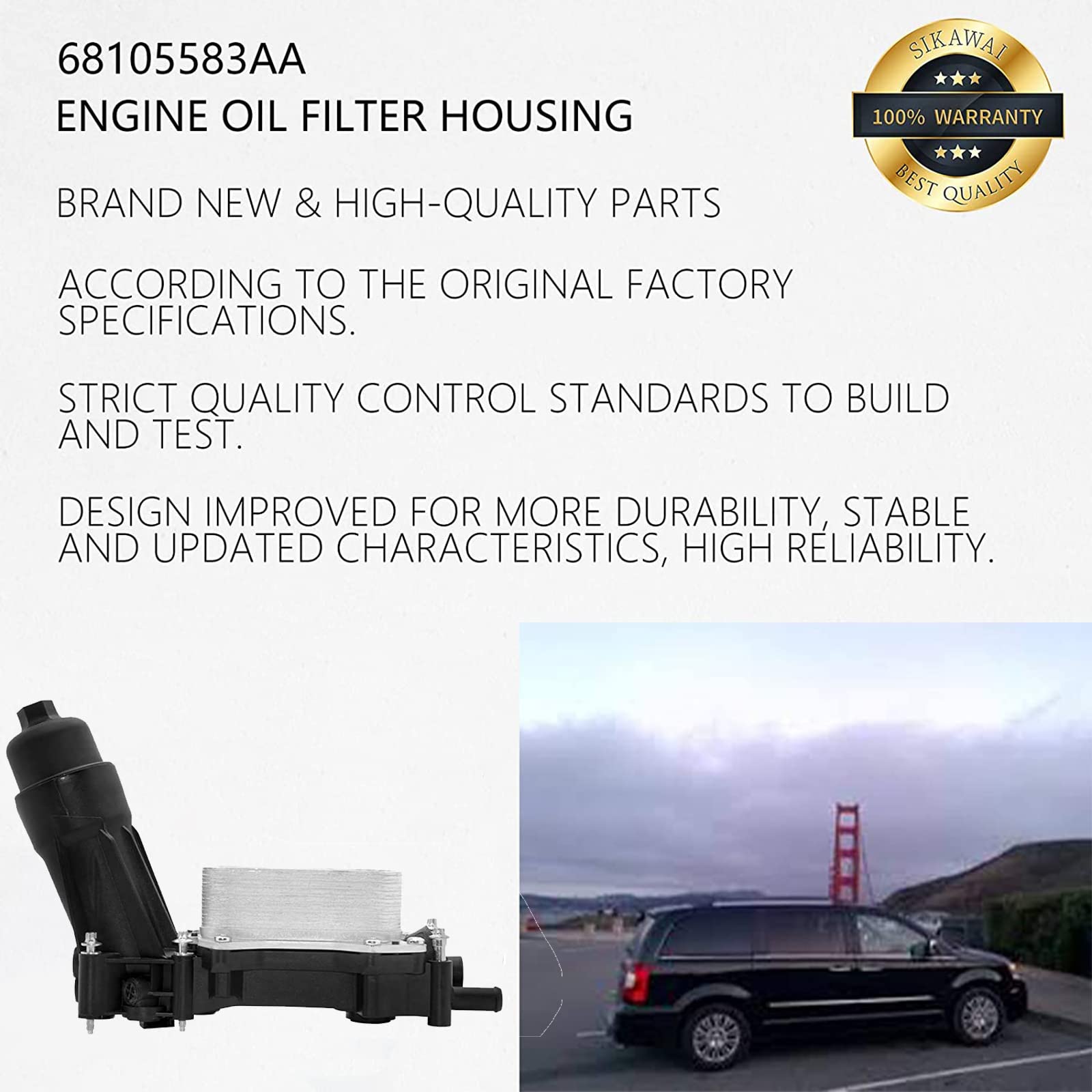 Sikawai 68105583AA Engine Oil Filter Housing Adapter Replaces 68105583AF 68105583AE 68105583AB