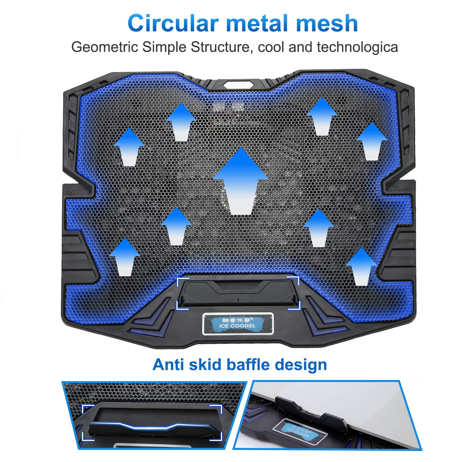 TAEHFUS Laptop Cooling Pad 5 Fans, Perfect for The Laptop Under 17.3 inchs, Blue Lights, Quiet and 2 USB switchs