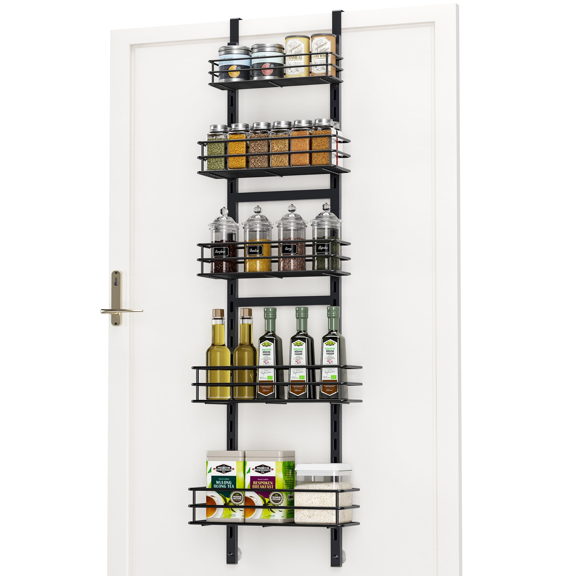 Vetacsion Pantry Door Organizer 12 Inch Wide, 5 Tier Hanging Adjustable Over the Door Spice Rack For Narrow Space