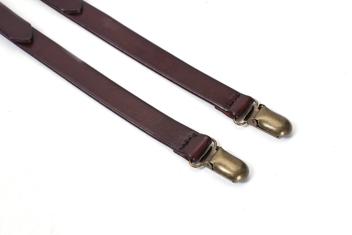ROCKCOW Leather Suspenders for Men Y-Back Adjustable Suspenders Groomsmen Gift for Wedding