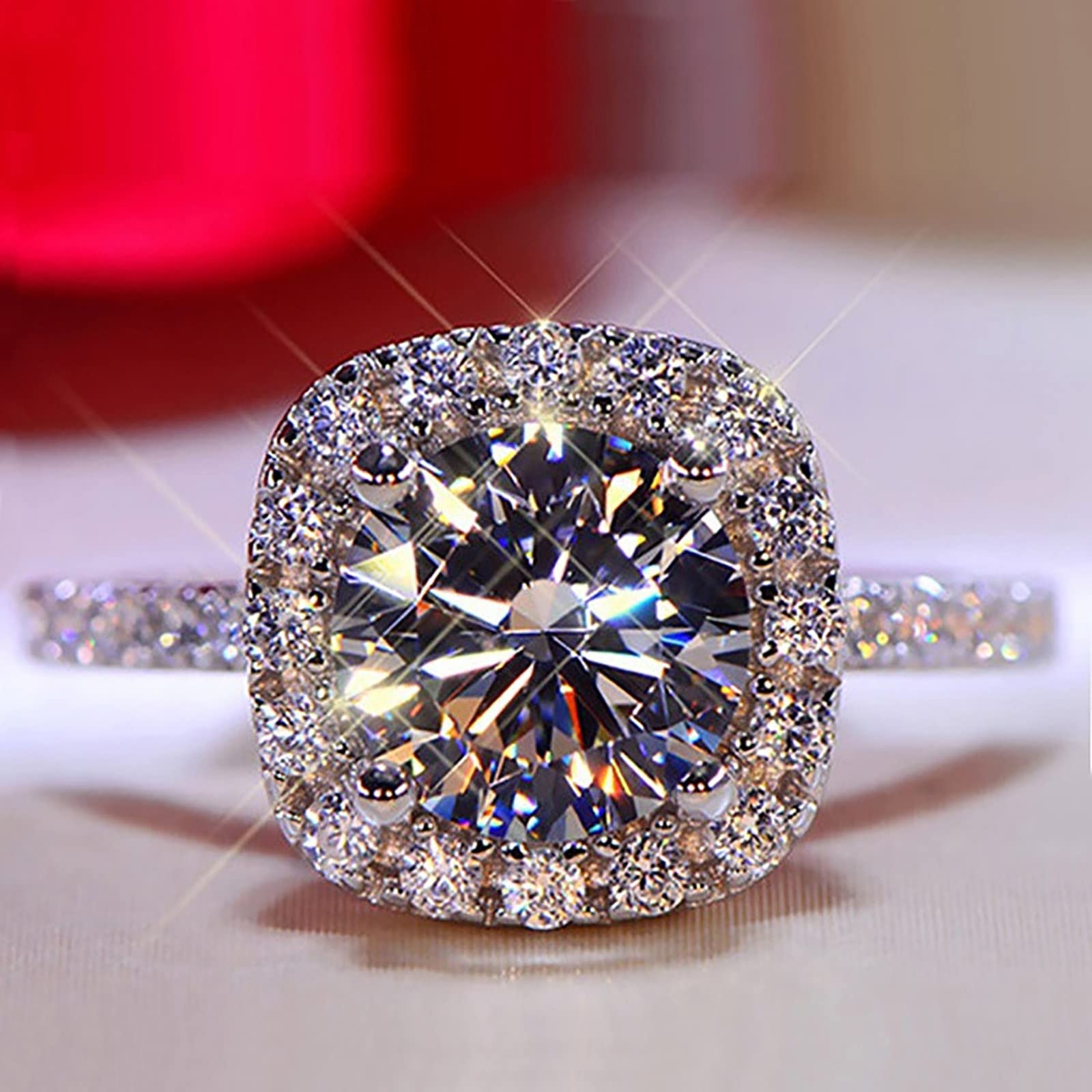 Water Proof Rings Fashion Exquisite Full Diamond Ring for Women Engagement Ring Jewelry Gifts (Silver, 11)