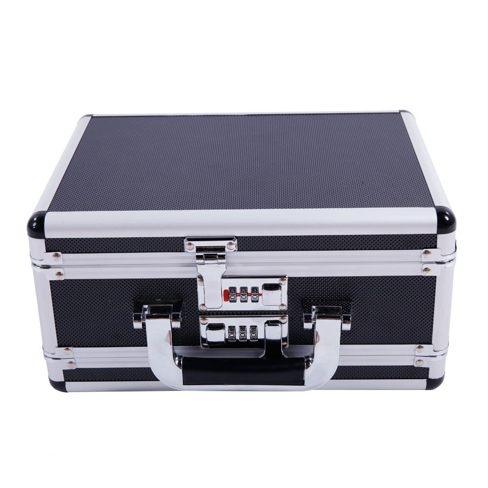 SSLine Portable Aluminum Hard Pistol Case Locking Handgun Security Box with 2 Separate Compartments Safe Lock Storage Gun Case with Thick Foam Padded - 11.81" L x 9.05" W x 5.91" H