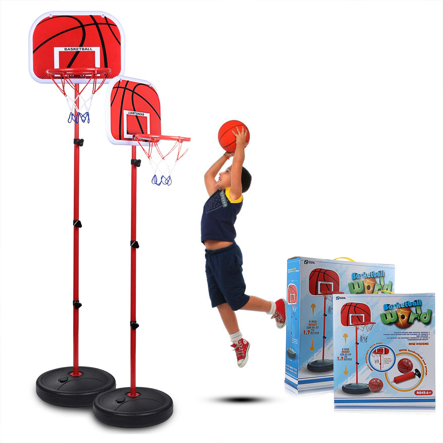 PELLOR Kids Portable Basketball Hoop Height Adjustable Stand Backboard Basketball System