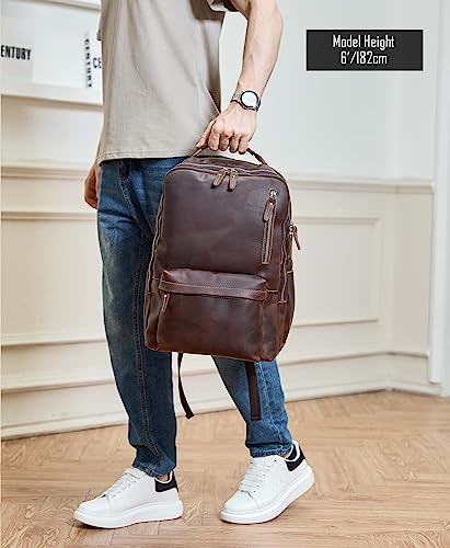 Taertii Full Grain Genuine Leather Backpack for Men, Fits 16" Laptop, Business Travel Work Daypack Rucksack 23L
