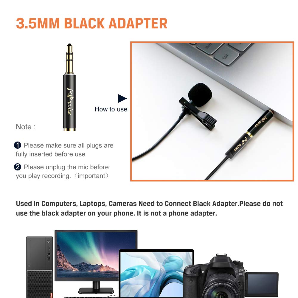 PoP voice 196” Single Head Lavalier Lapel Microphone Omnidirectional Condenser Mic for Apple iPhone Android & Windows Smartphones, Youtube, Interview, Studio, Video Recording, Noise Cancelling Mic