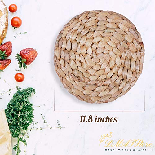 π Water Hyacinth Placemats - Round Woven Placemats - Trivets for Hot Dishes - Wicker Placemats - Heat Resistant Non-Slip Trivets for Table - Durable Trivets for Hot Dishes (Seagrass11.8-6pcs)