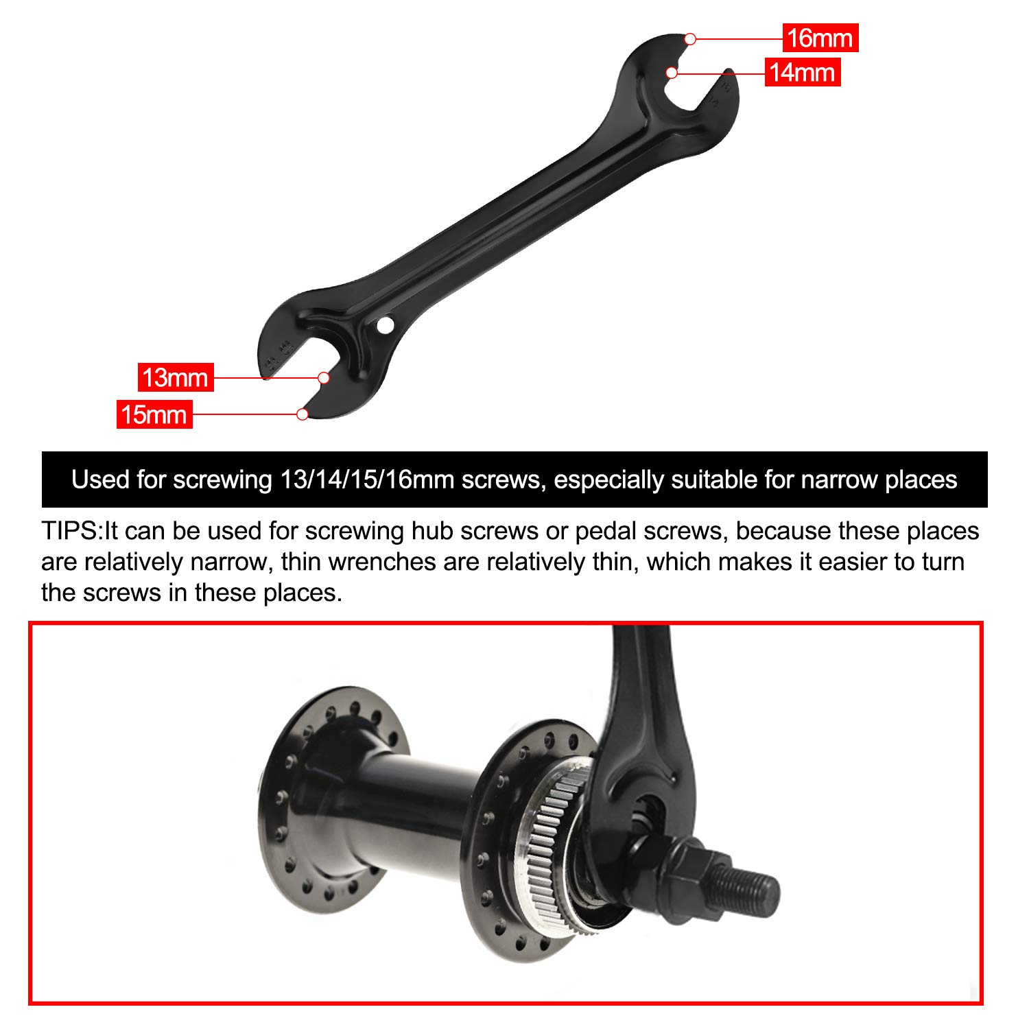 QKURT 2 PCS Bicycle Cone Spanner Hub Wrench, Bicycle Wheel Hub Axle Cone Adjuster Wrench Pedal Spanner Repair Tool
