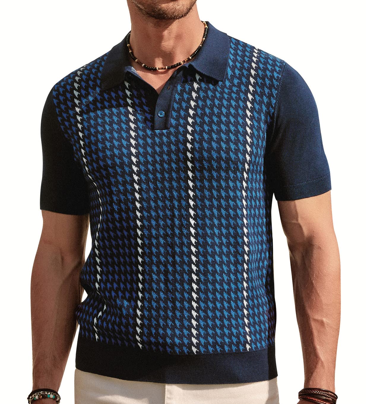 PJ PAUL JONES Men's Knitted Muscle Bowling T Shirts Stretch Short Sleeve Workout Tee Casual Slim Fit Polo Shirt Navy Blue 2XL