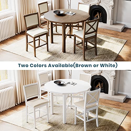 Prohon 5-Piece Dining Table Set for 4 with Irregular Dinertable,4 Upholstered Chairs with High-Back Cushioned and Double X-Shape Wood Legs,Counter Height Furniture for Small Place/Kitchen/Living Room