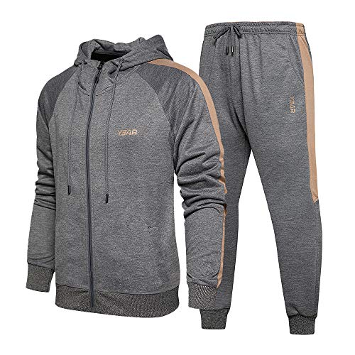 TOLOER Men Gym Contrast Jogging Suits Sets Warm Tracksuit Running Walking Jacket and Pants Gray Small