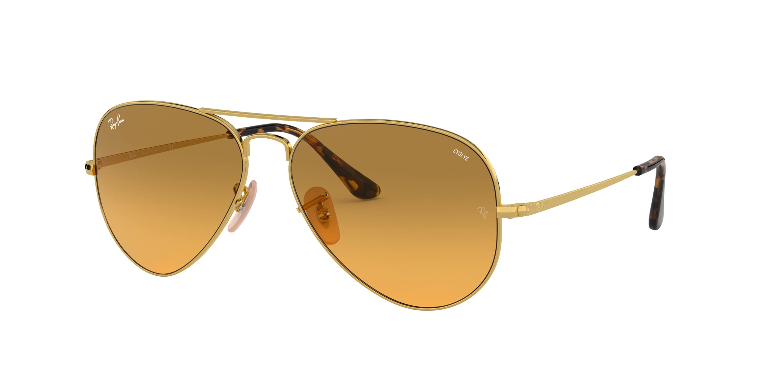 Ray-Ban RB3689 Aviator Metal II Polarized Sunglasses, Gold/Evolve Photochromic Grey to Violet, 55 mm