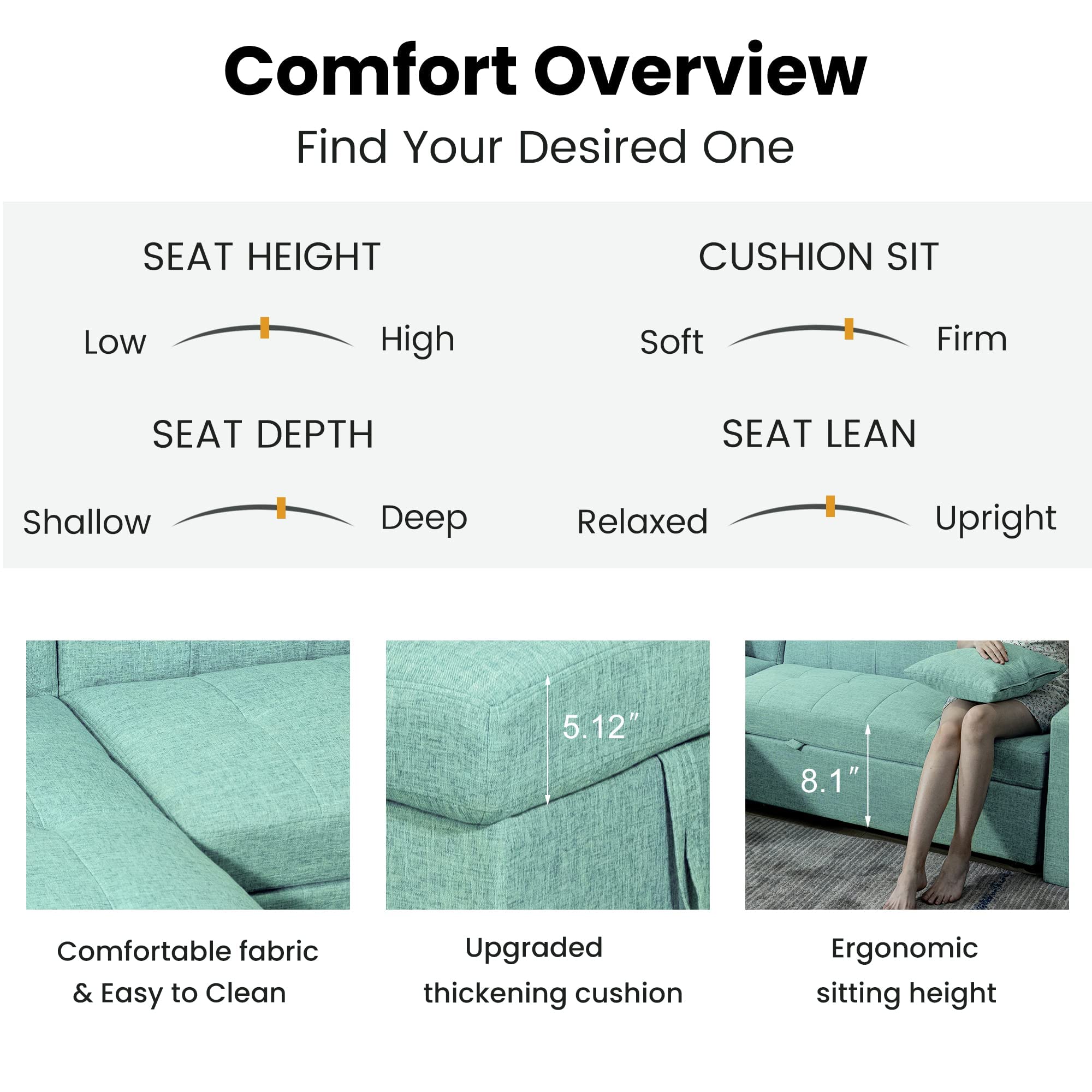 POVISON Reversible Sectional Sofa Sleeper, 82'' Wide Sectional Couch Pull-Out Sofa Bed L-Shape Upholstered Sofa Bed with Storage Chaise for Living Room (Green)