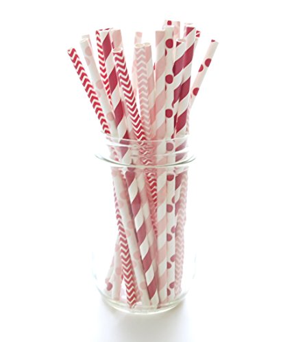 Valentines Day Party Paper Straws | 25 Pack | Red and Pink Premium Paper Straws | Party Supplies and Decor