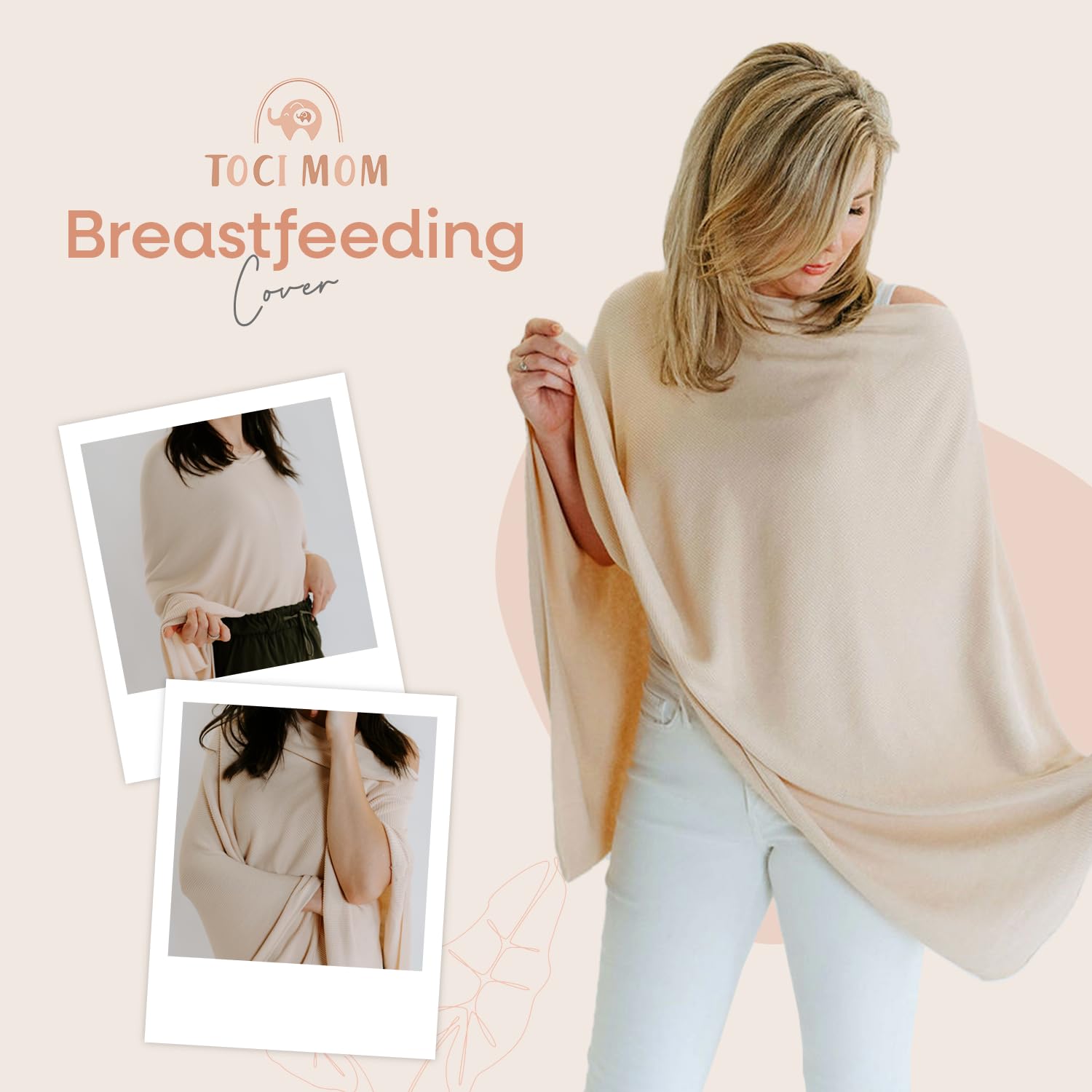 Toci Mom Nursing Cover for Breastfeeding, Full Coverage Breastfeeding Cover, Machine Washable, Breathable and Soft, Wide Neck with Stretch for Easy View, One-Size-Fits-All, Modal Knit (Cream)