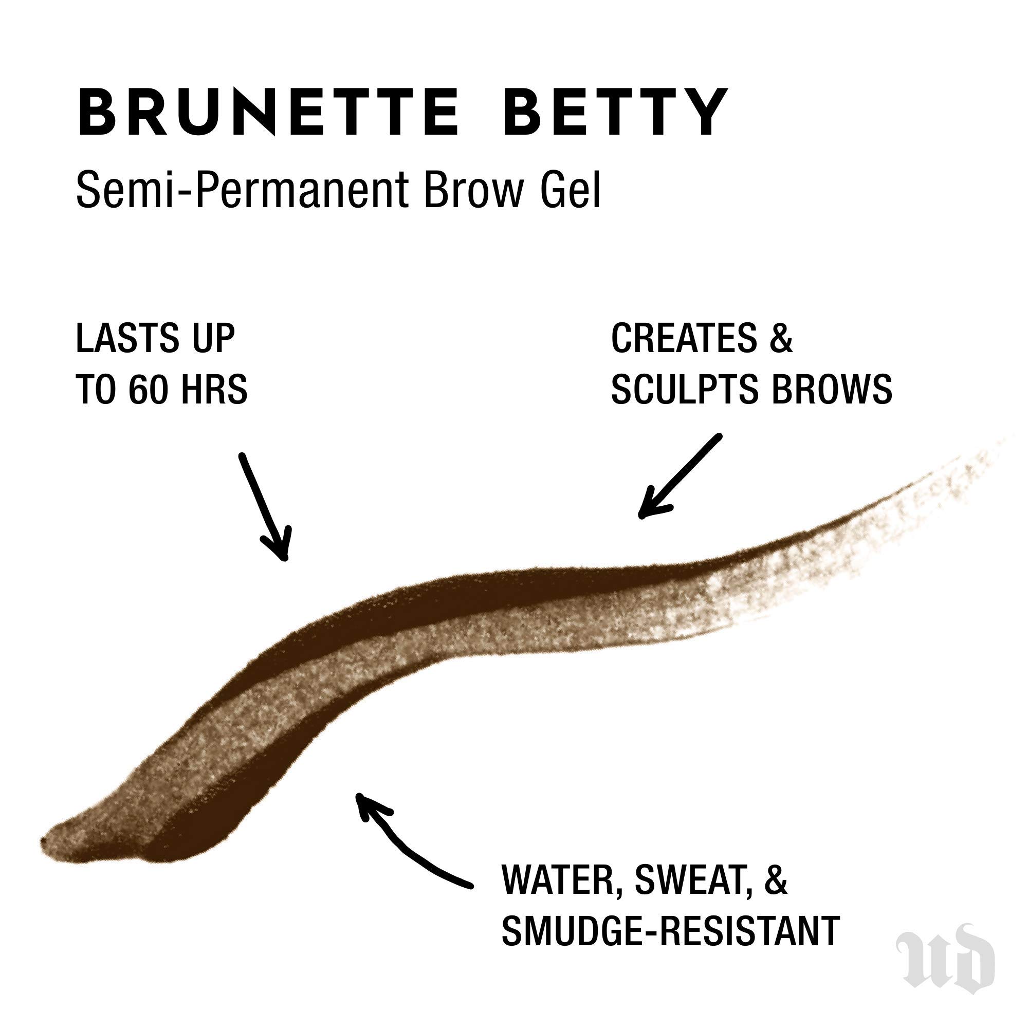 Urban Decay Inked Brow, Brunette Betty - Semi-Permanent Longwear Brow Gel - Waterproof, Sweat Resistant & Smudge Resistant for Up To 60 Hours