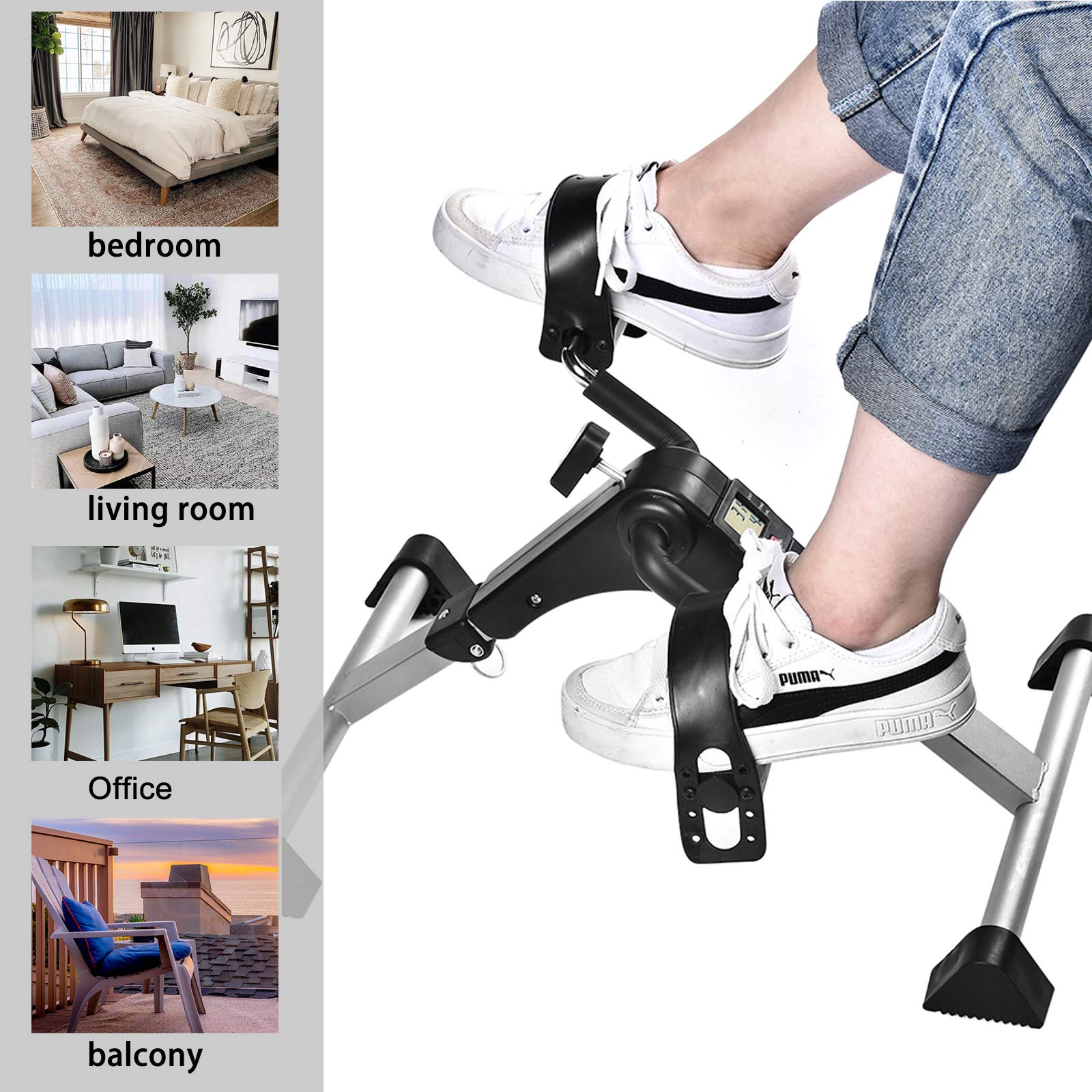 Under Desk Bike Pedal Exerciser, Folding Exercise Bike Foot Pedal Exerciser with Electronic Display for Home Exercise(Silver)