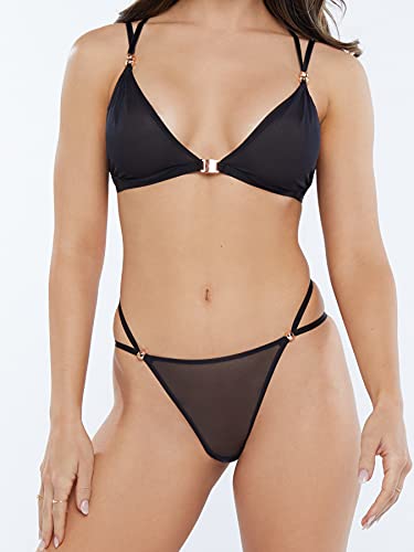 Savage X Fenty, Women's, Gathered Mesh Strappy Bikini, Caviar, XL