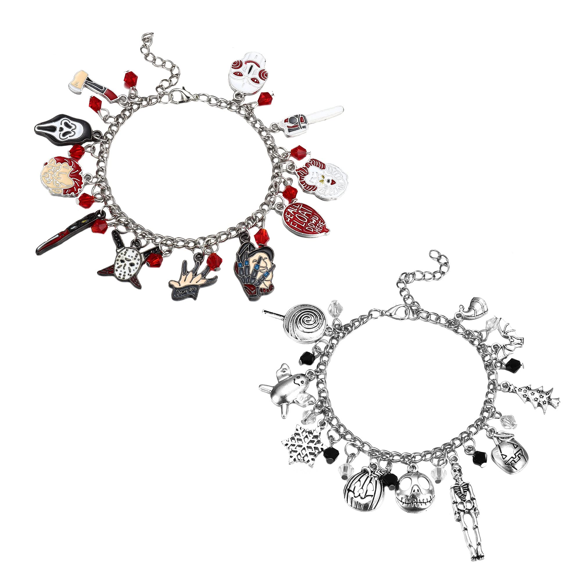 Sanfenly Charm Bracelets for Women Men, Scary Christmas Halloween Link Bracelets for Horror Fans