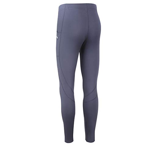 Tomic Men's Compression Leggings Sports Tights Yoga Workout Fleece Lined Thermal Base Layer Pants Side Pockets Gray XL