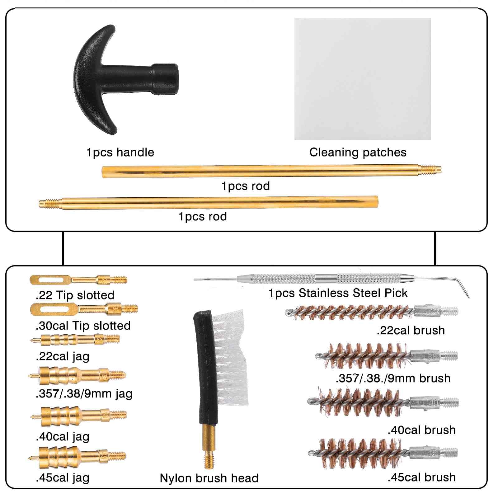 UrbanX Universal Handgun Cleaning kit for Dan Wesson M1911 ACP Pistol .45 ACP Pistol Cleaning Kit Bronze Bore Brush and Plastic Jags Tips with Zippered Compact Case
