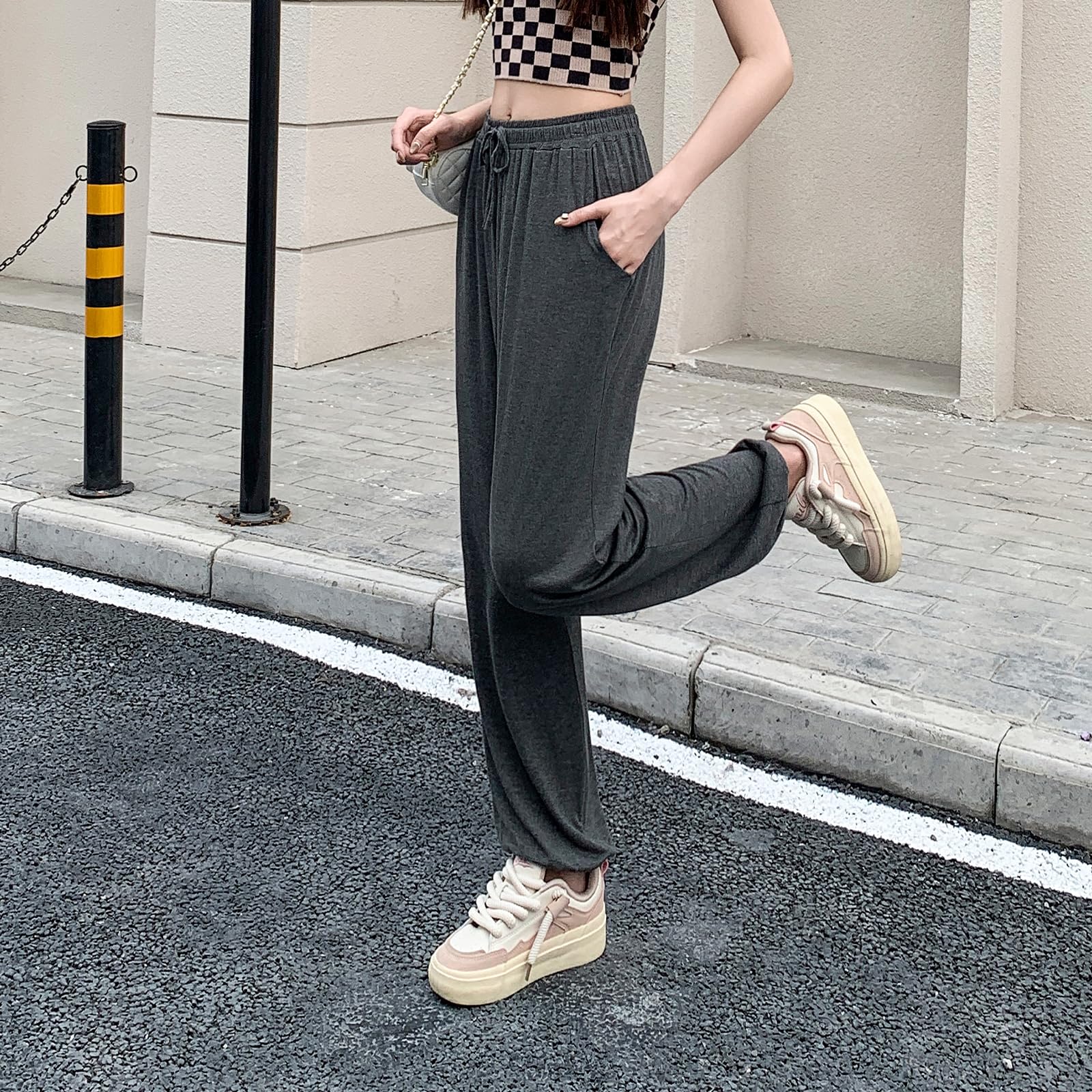 Women's High Waisted Yoga Sweatpants Athletic Casual Pants Soft Lightweight Joggers Comfy Lounge Drawstring Workout Ladies Sweat Pants S Grey