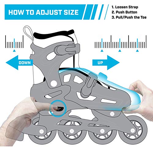 Roller Derby ION 7.2 Inline Skates with Aluminum frames and Adjustable Sizing for growing feet, Small (11-1)