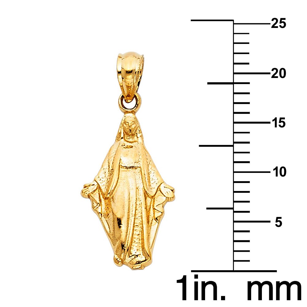 PRECIOUS STARS Genuine 14k Yellow Gold Virgen Milagrosa Pendant for Men or Women - Religious Gift